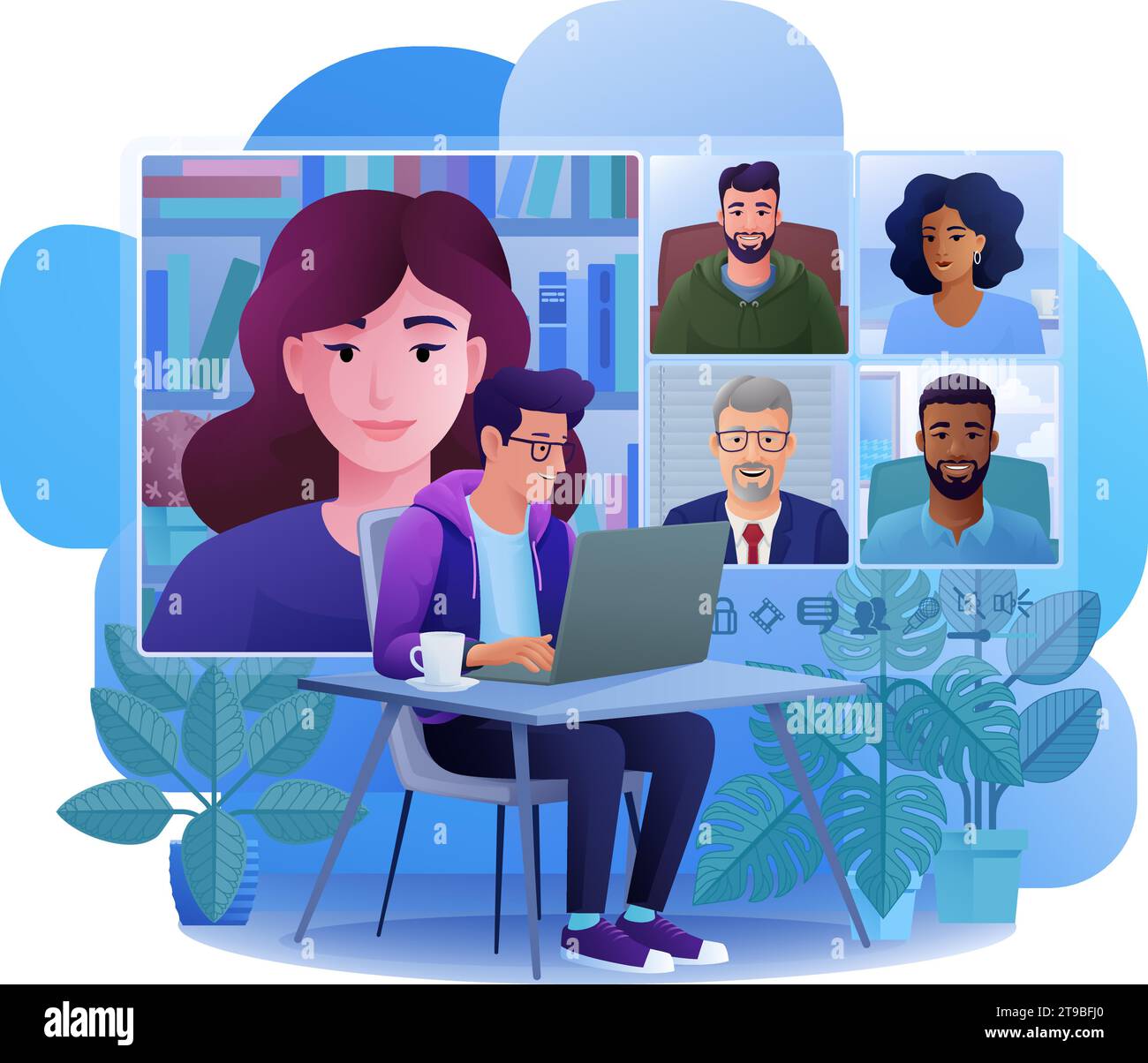 Man Video Conference Call Team Meeting Cartoon Stock Vector Image & Art ...