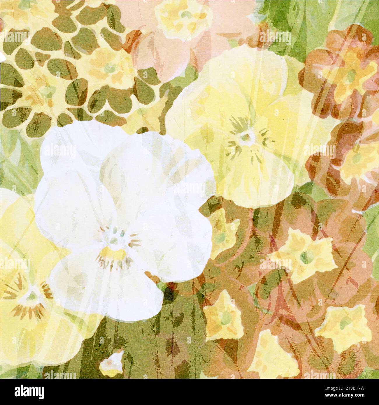 Square floral design, digitally painted in oil, boasting a vibrant ...