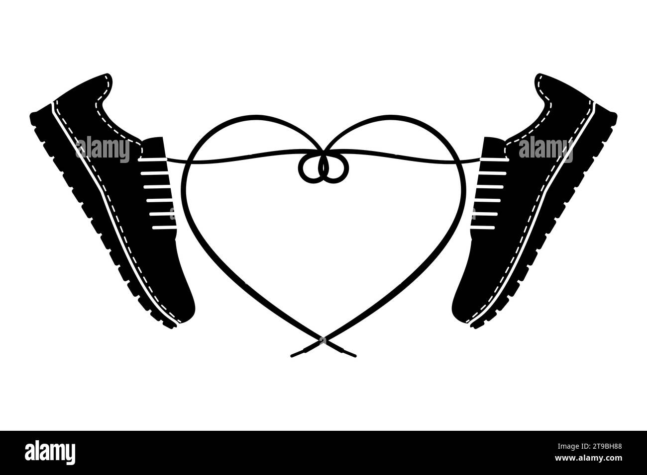 A pair of sneakers and a heart shaped shoelaces. A pair of gym shoes ...