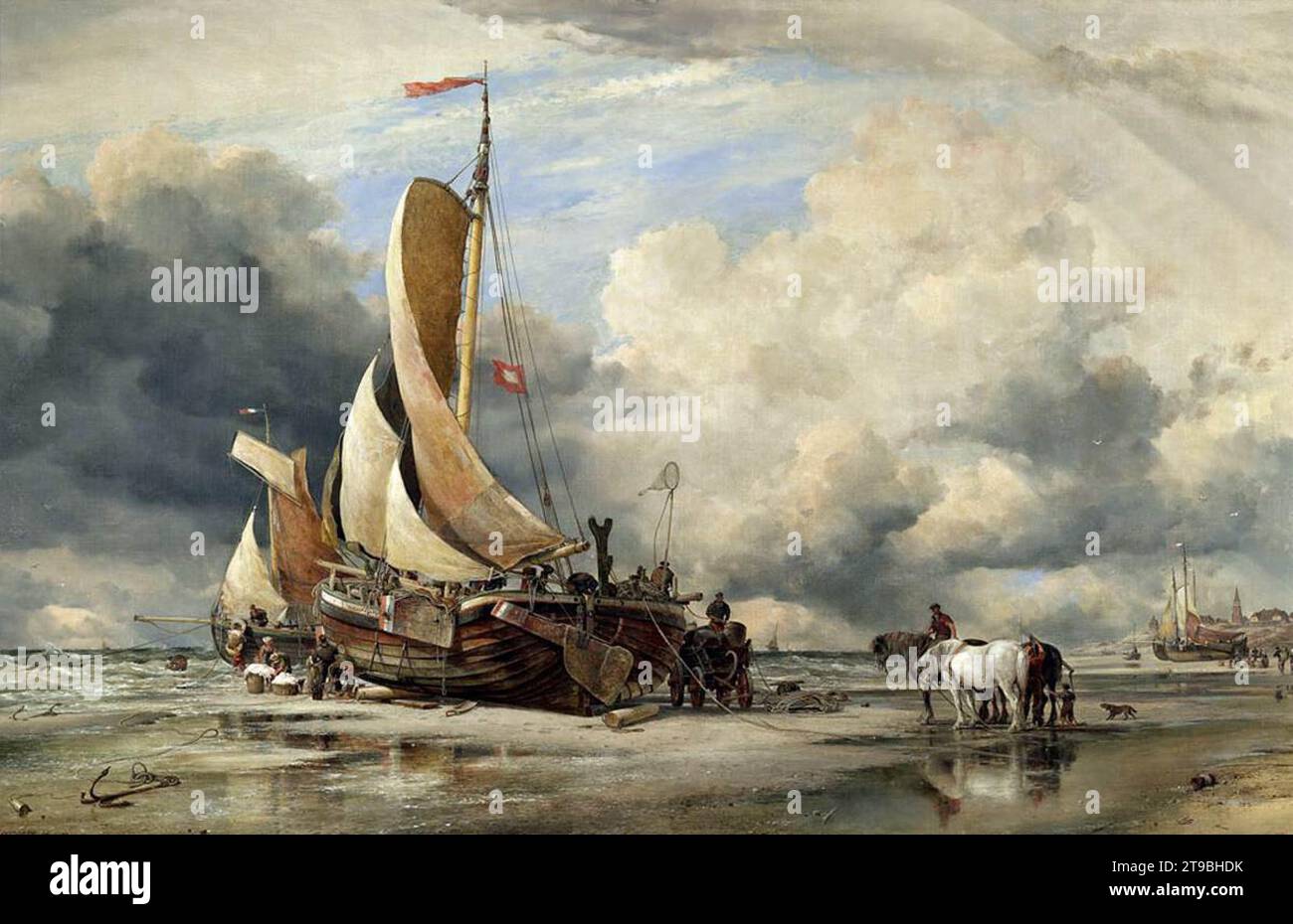 A Schevening Pinck Preparing for Sea 1877 by Edward William Cooke Stock ...