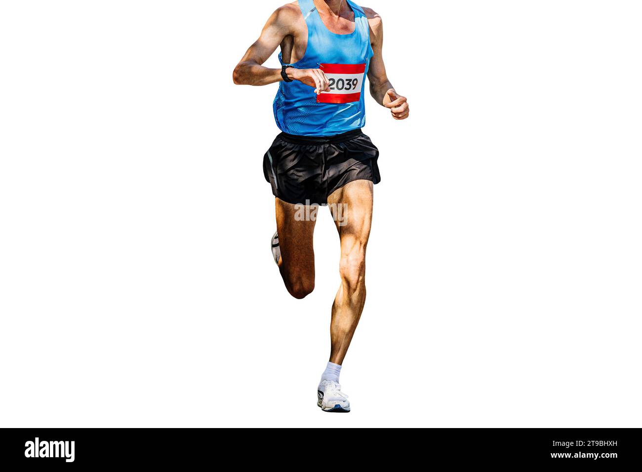 male leader runner athlete running marathon race, isolated on white ...