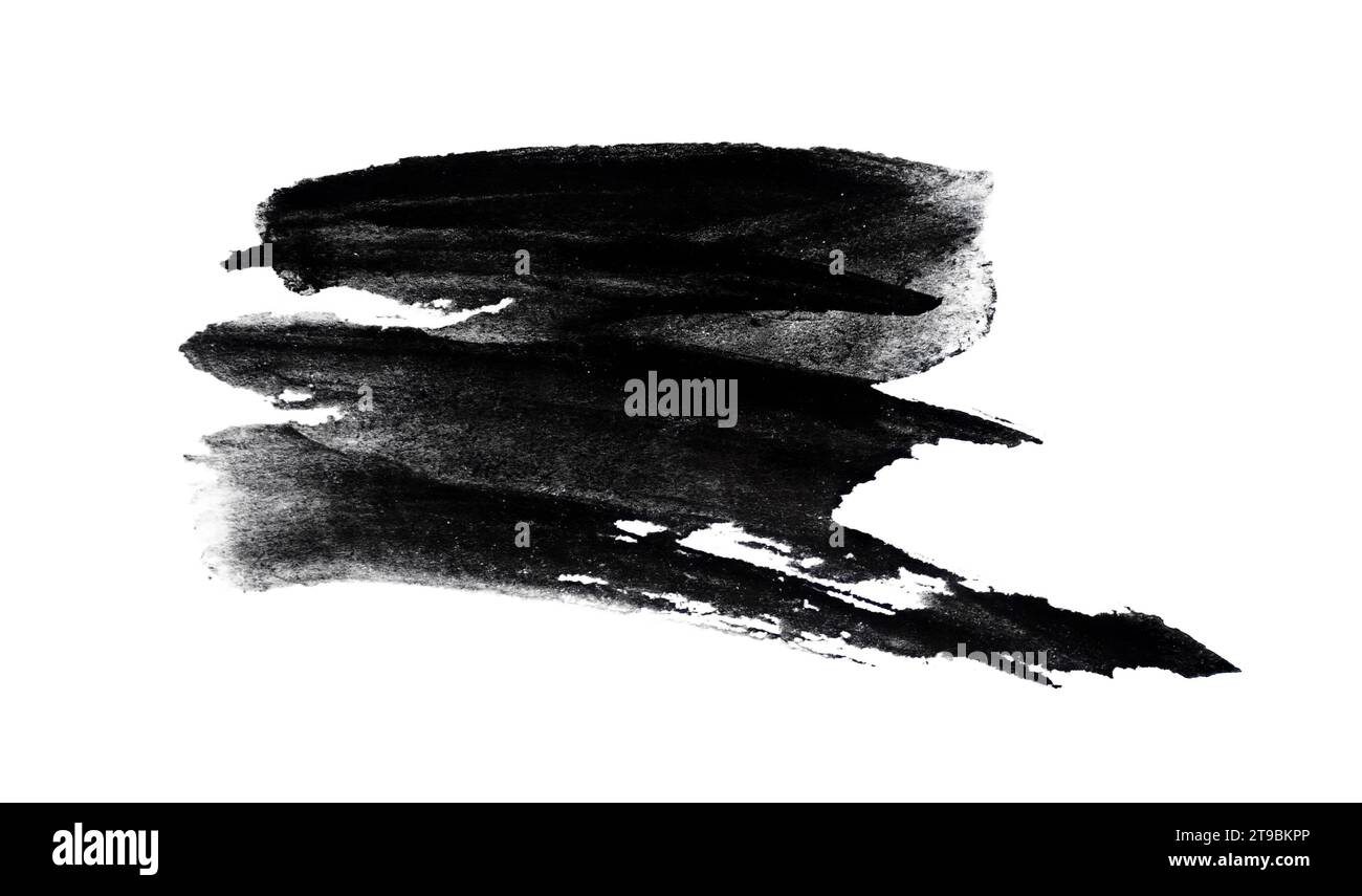 Black abstract brush strokes and splashes of paint on paper. Grunge art ...