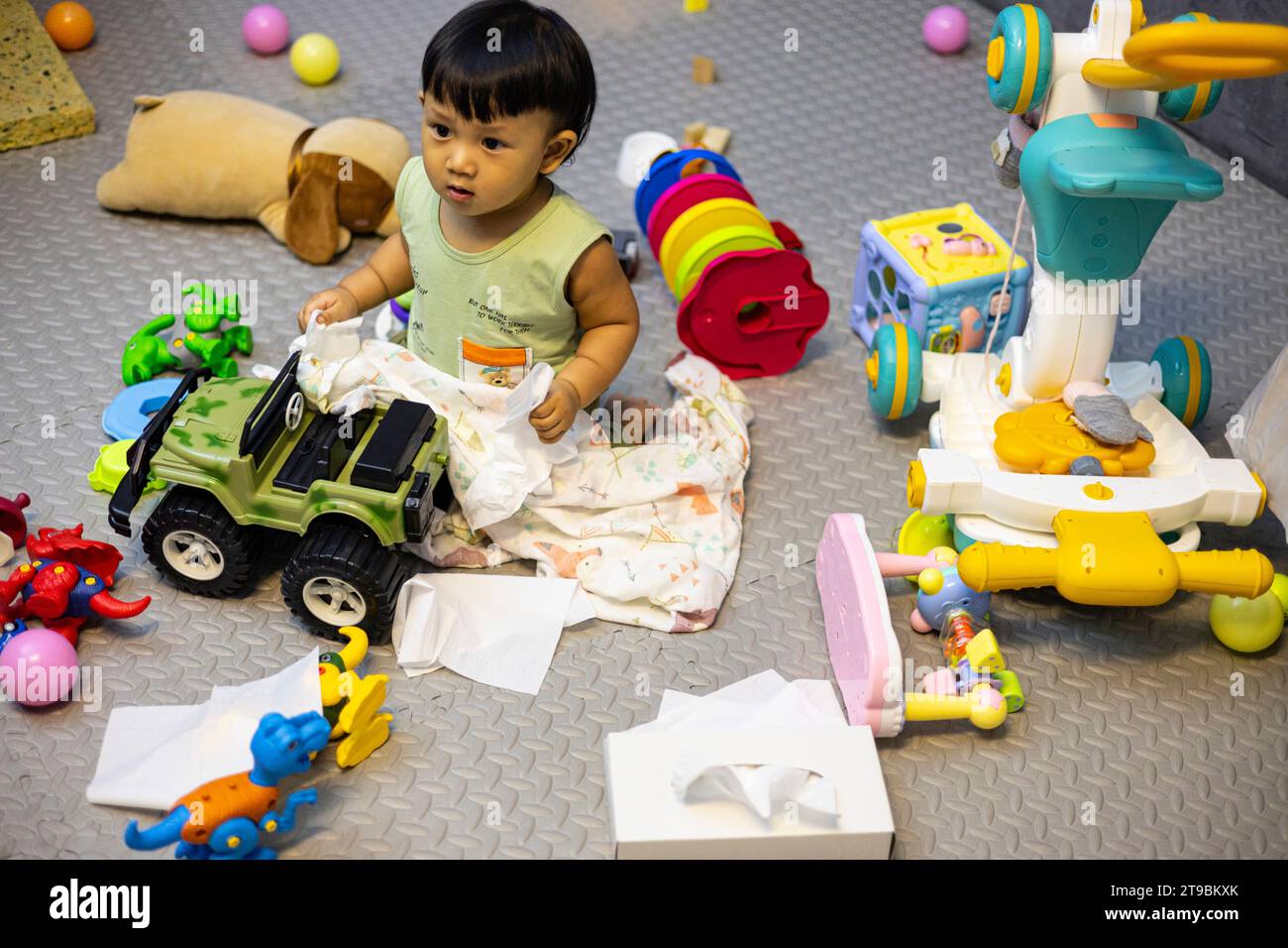 A mess in the children's room, a lot of toys in the children's room ...