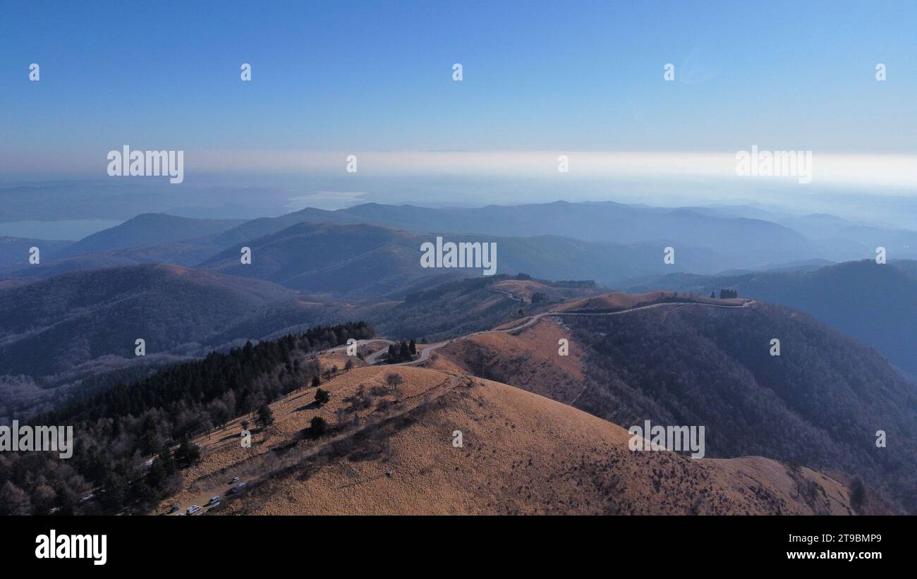 Landscapes with mountains and lakes. Area view with shades of colors ...