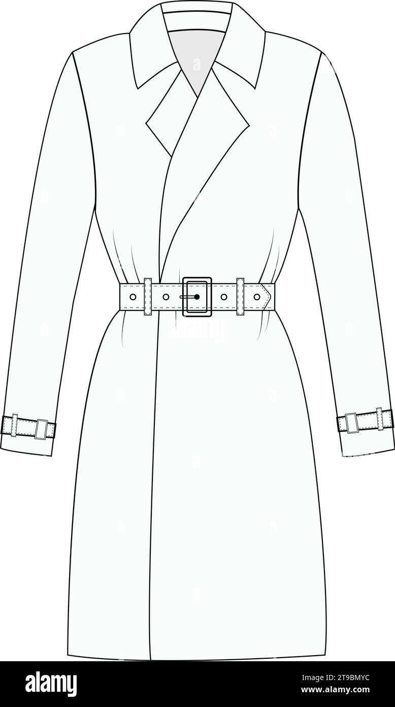 Women's double-breasted trench coat vector design, Women long coat ...