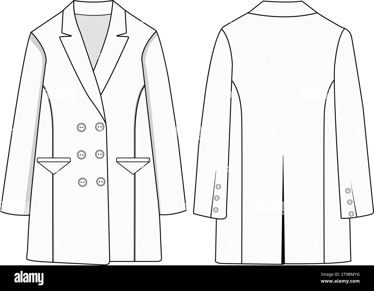 Women's double-breasted trench coat vector design, Women long coat ...