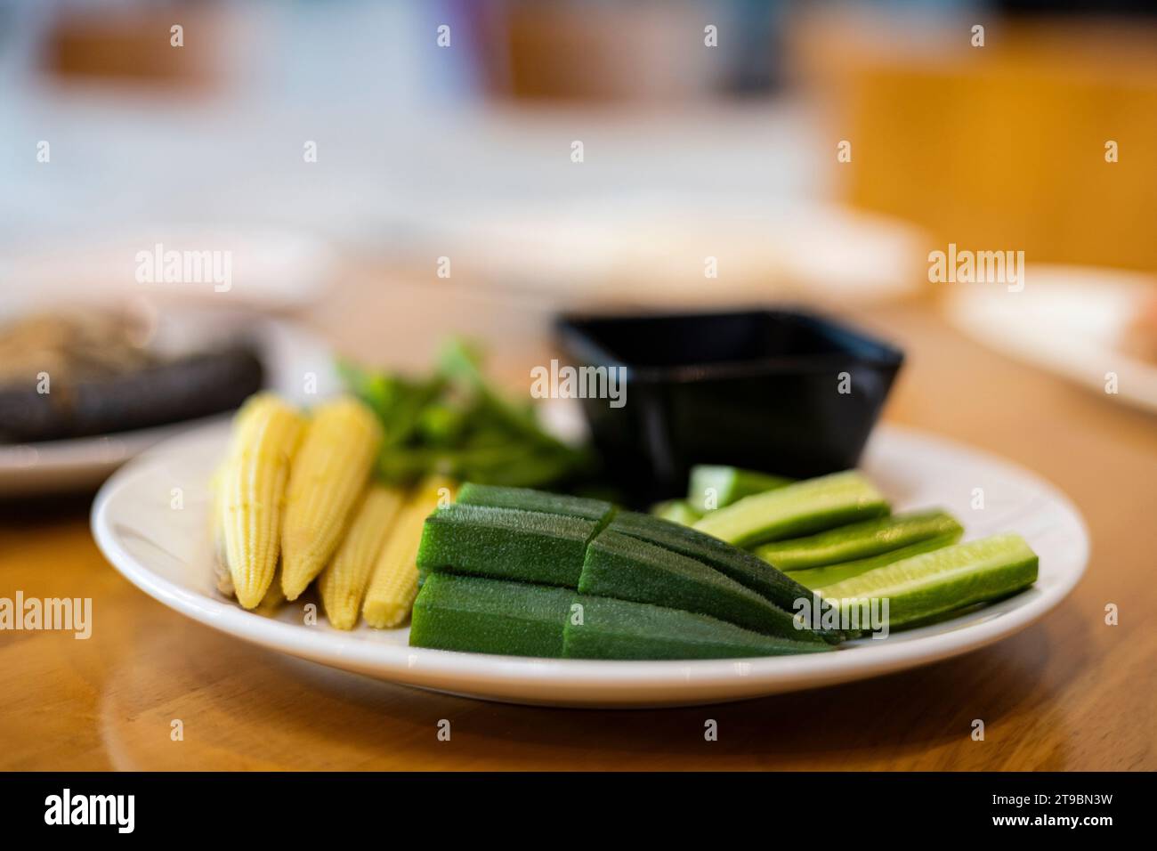 Thai cuisine Nam-Prik or chili paste with various vegetables. Boiled ...