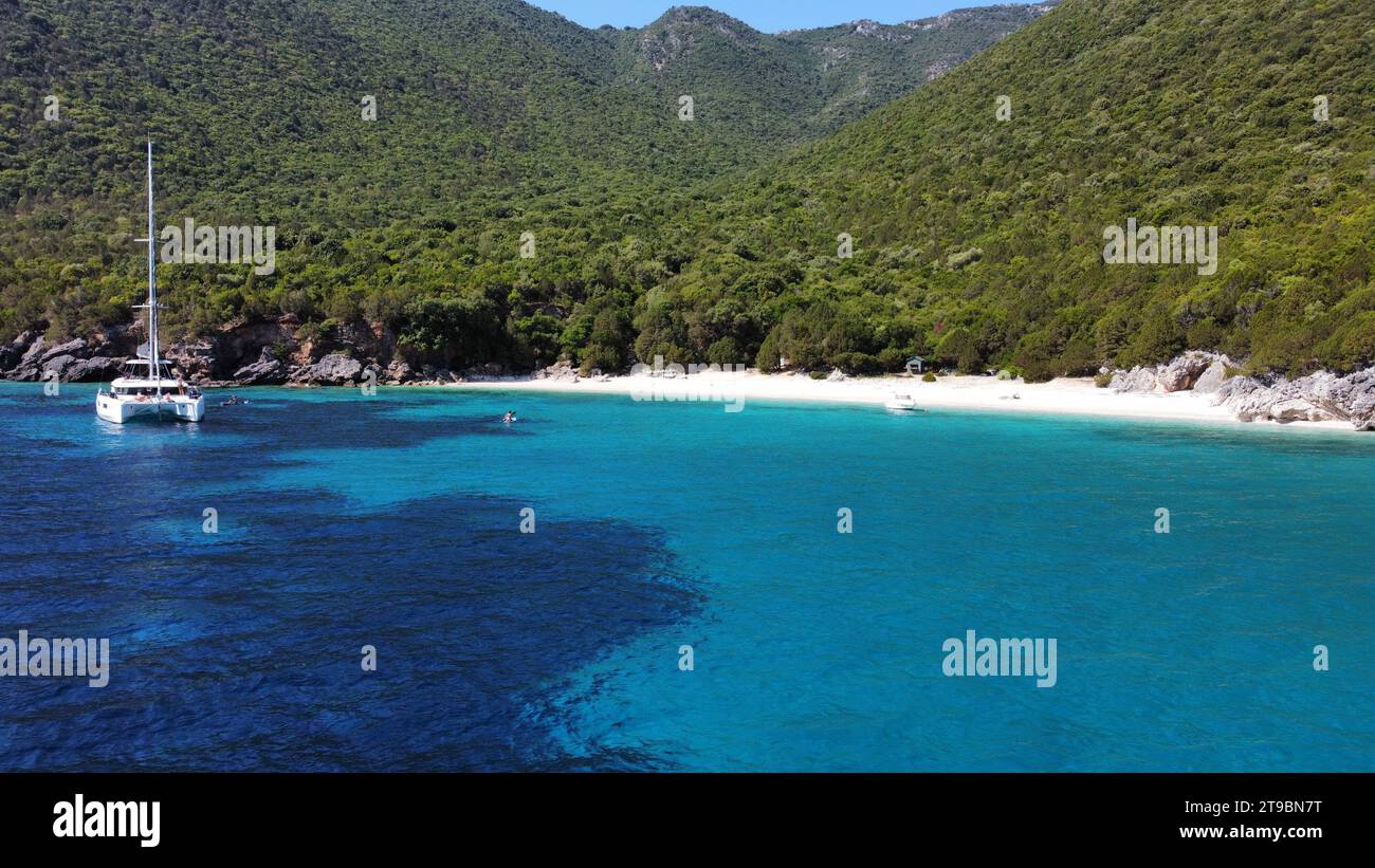Sailing boat and catamaran in Greece; Crystal water, beautiful colors ...