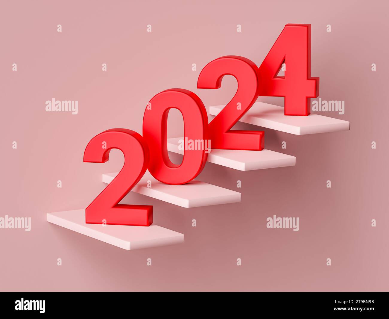New year concepts. Red number 2024 on steps. 3d rendering Stock Photo ...