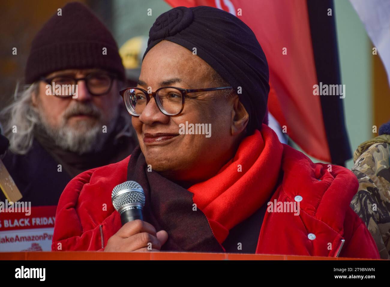 London, UK. 24th November 2023. MP Diane Abbott gives a speech as ...