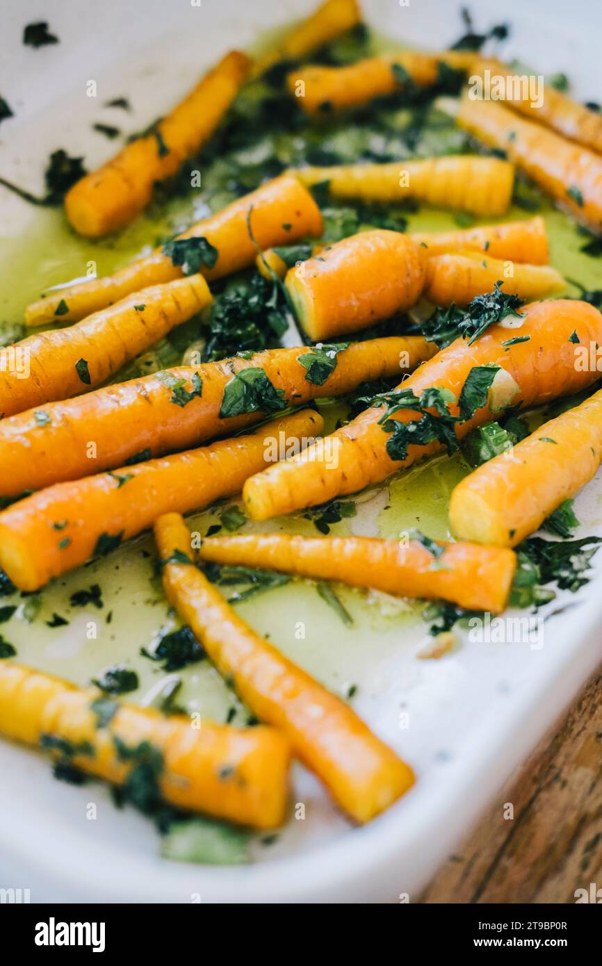 Healthy roasted carrots on plate Stock Photo - Alamy