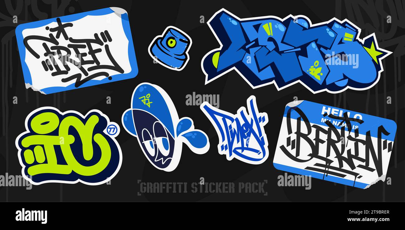 Blue Abstract Colorful Urban Graffiti Style Sticker Bombing With Some ...
