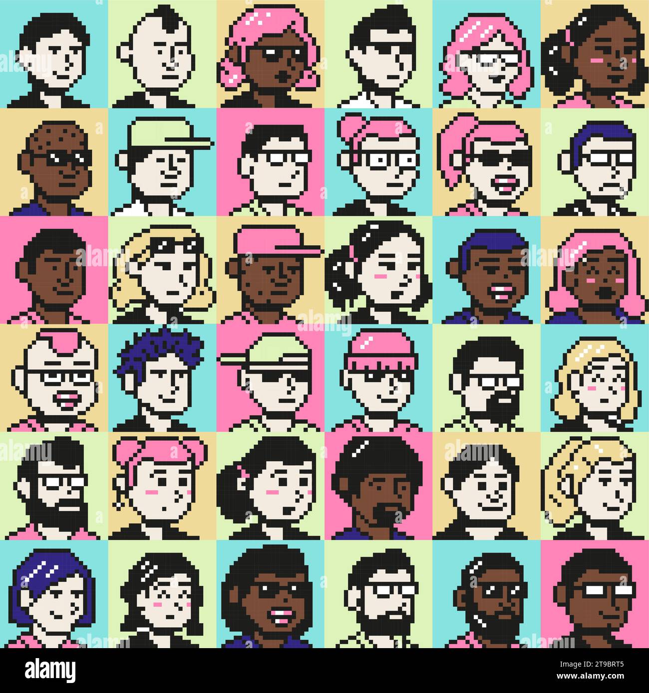 Pixel art portrait userpic icons. 8 bit people faces, young pixelated ...