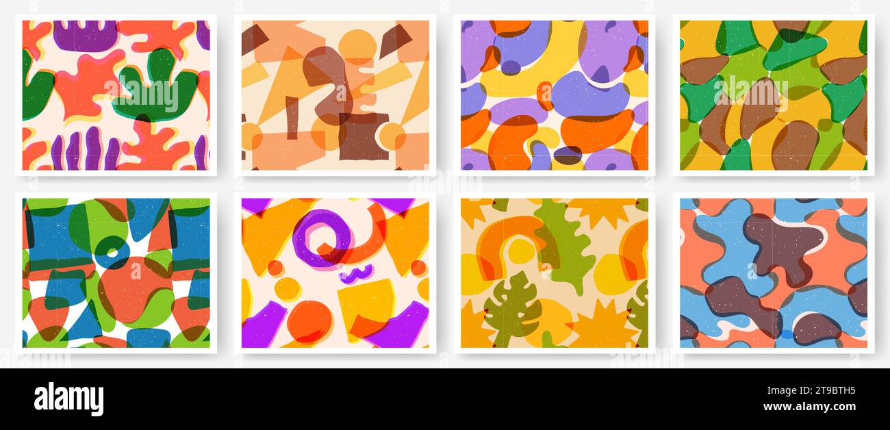 Abstract risograph shapes seamless pattern. Geometric shape overlays ...