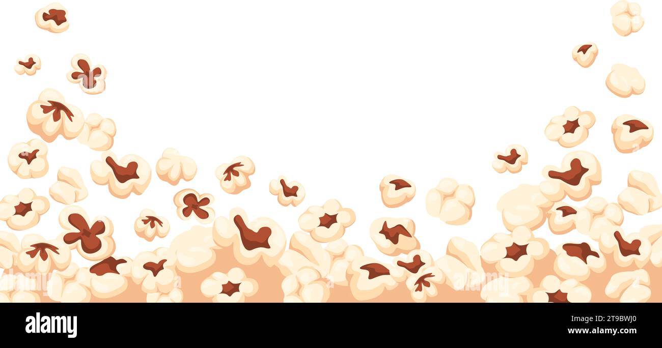 Popcorn background. Flying popping corn, movie fast food horizontal ...