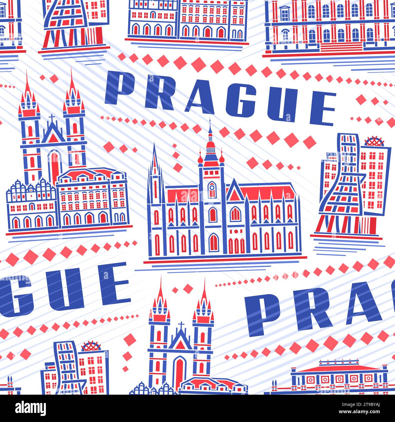 Vector Prague Seamless Pattern, square repeating background with ...