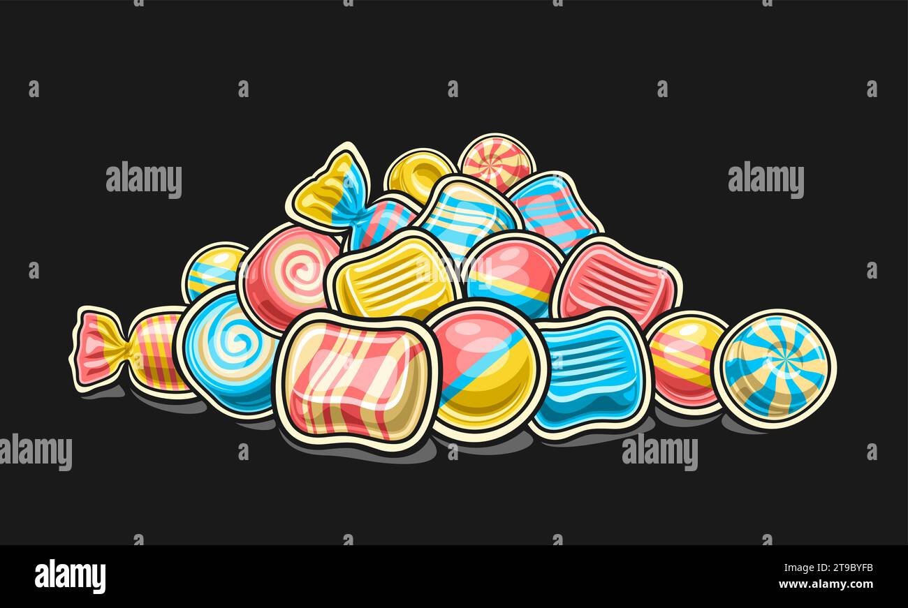 Vector Candy Pile, decorative horizontal poster with outline ...
