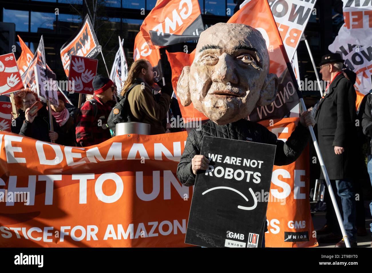 London, UK. 24th November 2023. The GMB union protest outside Amazon ... London, UK. 24th November 2023. The GMB union protest outside Amazon ...