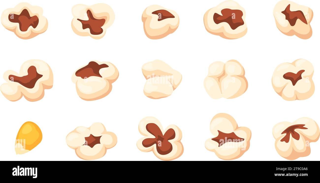 Cartoon popcorn shapes. Cinema snacks, doodle popping corn and various ...