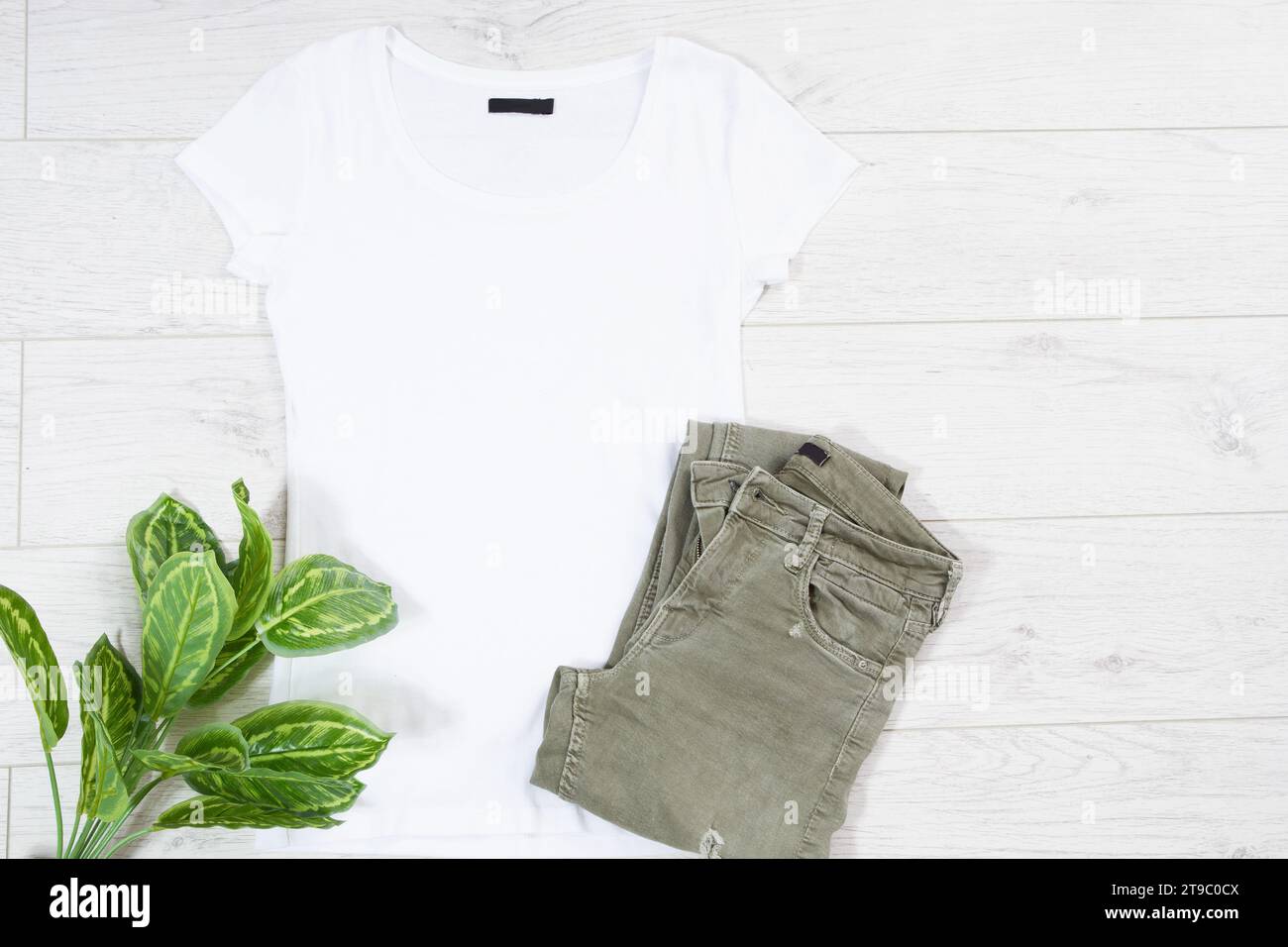 Casual t shirt mock up top view, clothes background for logo, female ...