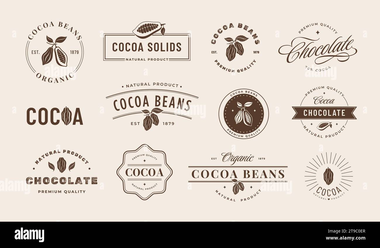 Cocoa emblem. Vintage cocoa bean labels, artisanal chocolate gourmet ...