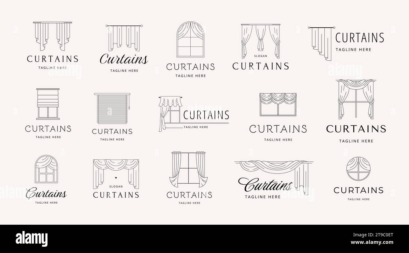 Minimalist curtains emblems. Window drapery and blinds for interior ...
