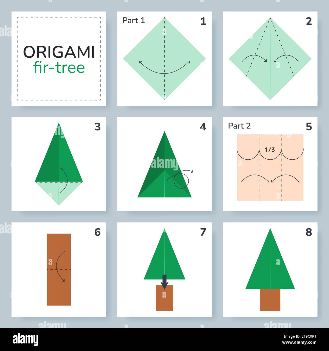 Origami tutorial for kids. Origami cute fir Stock Vector Image & Art ...