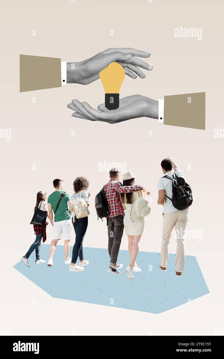 Collage of team leader excursion point finger innovation for tourists ...