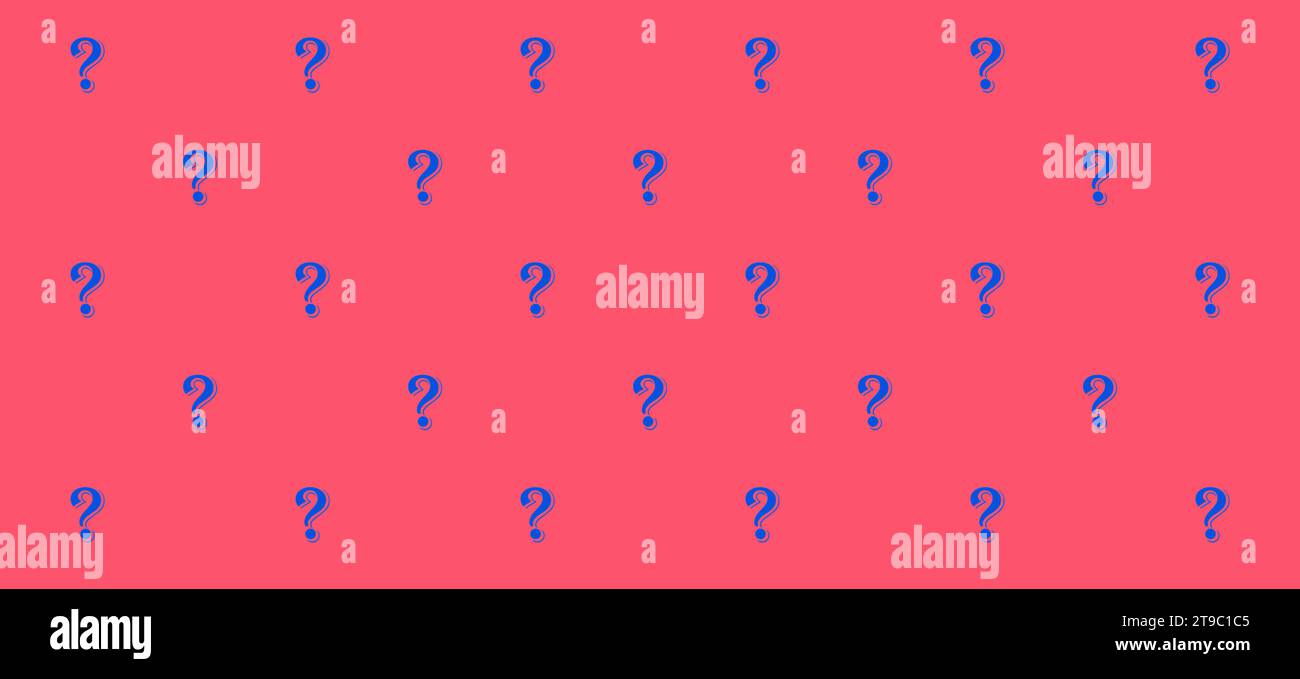 Pattern of vivid blue question mark on vibrant coral pink background ...