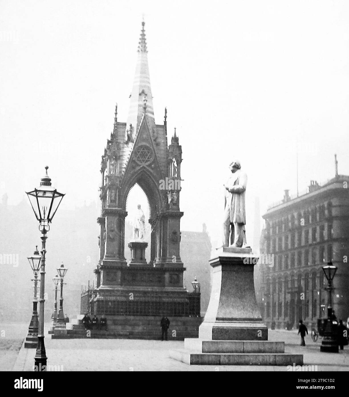Albert Memorial and John Bright Statue, Manchester, Victorian period ...