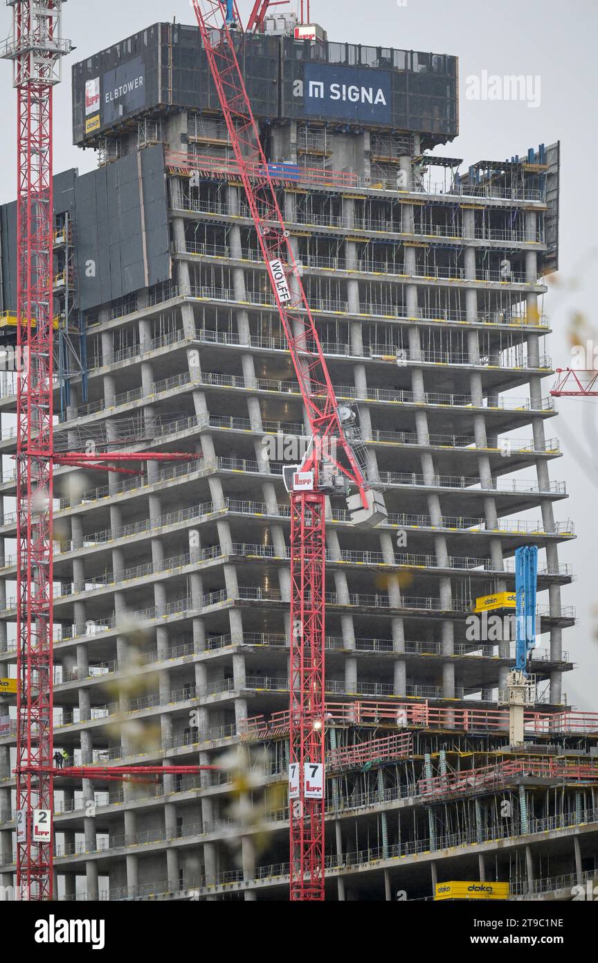 GERMANY, Hamburg, Harbour City, construction site of Elbtower of Signa ...