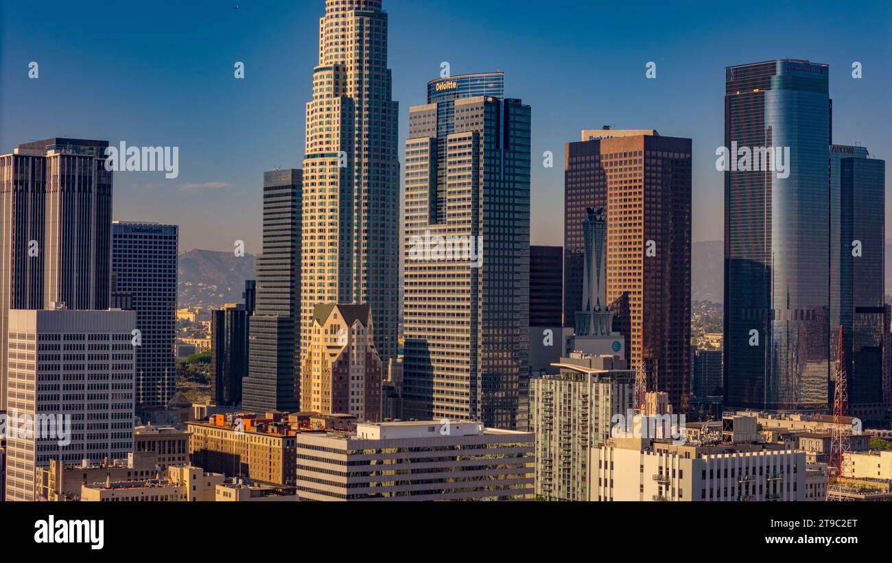 The high-rise buildings of Downtown Los Angeles on a sunny day - LOS ...