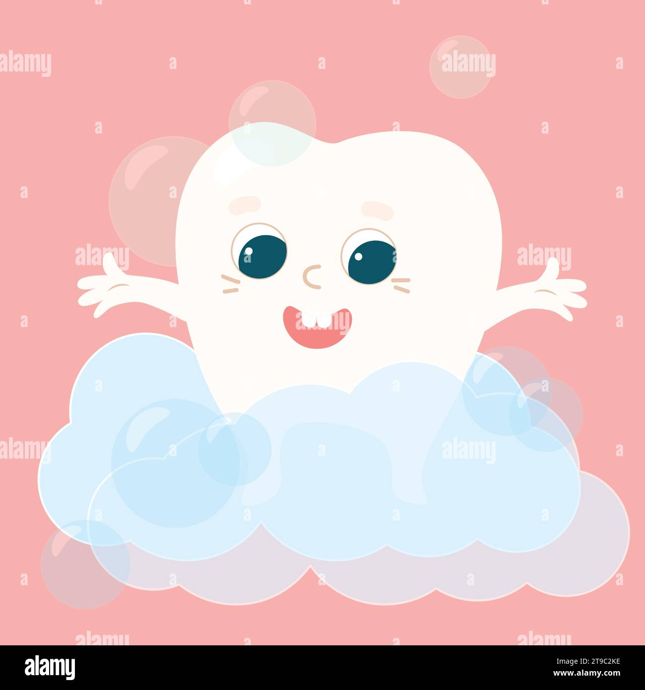 Funny tooth in a healthy soft pink mouth in toothpaste vials. The tooth ...