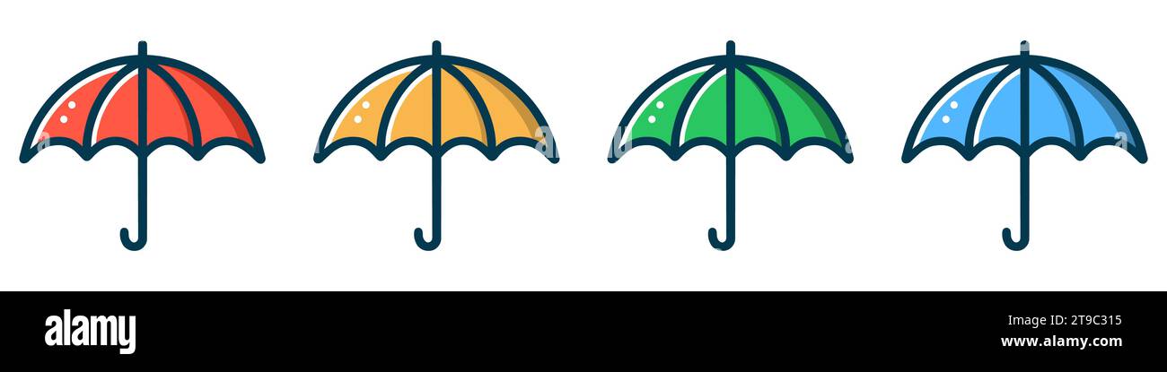 Umbrella icon isolated on white background. Set of colored umbrella ...