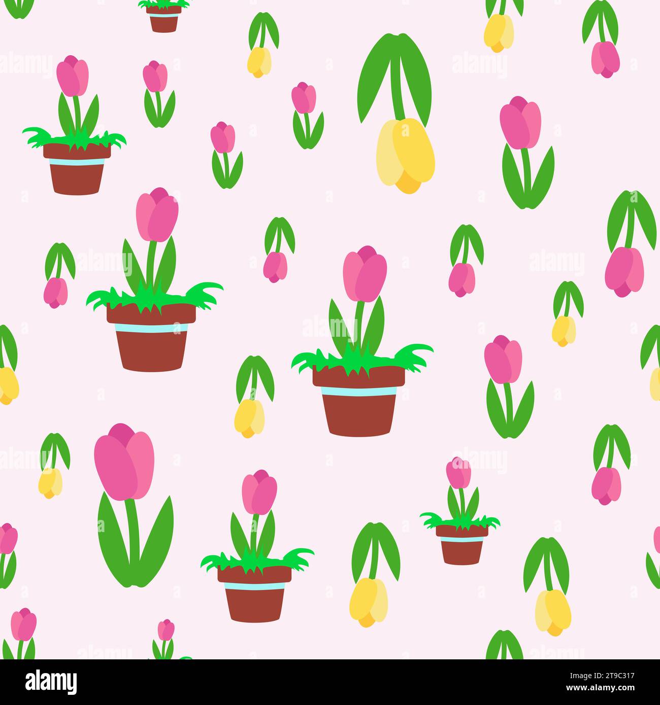 Seamless pattern spring flowers tulips bouquet of tulips in pots ...