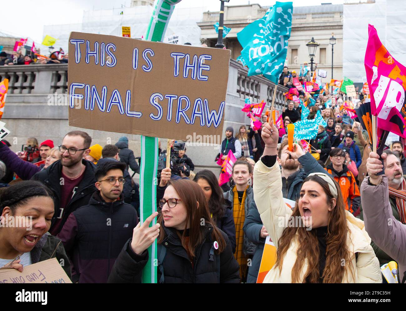 Placards are held during a march and rally called by the NEU (National ...