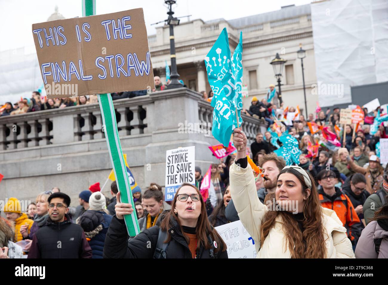 Placards are held during a march and rally called by the NEU (National ...
