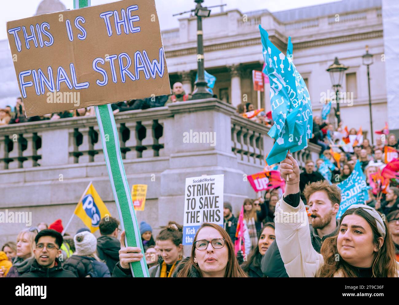Placards are held during a march and rally called by the NEU (National ...