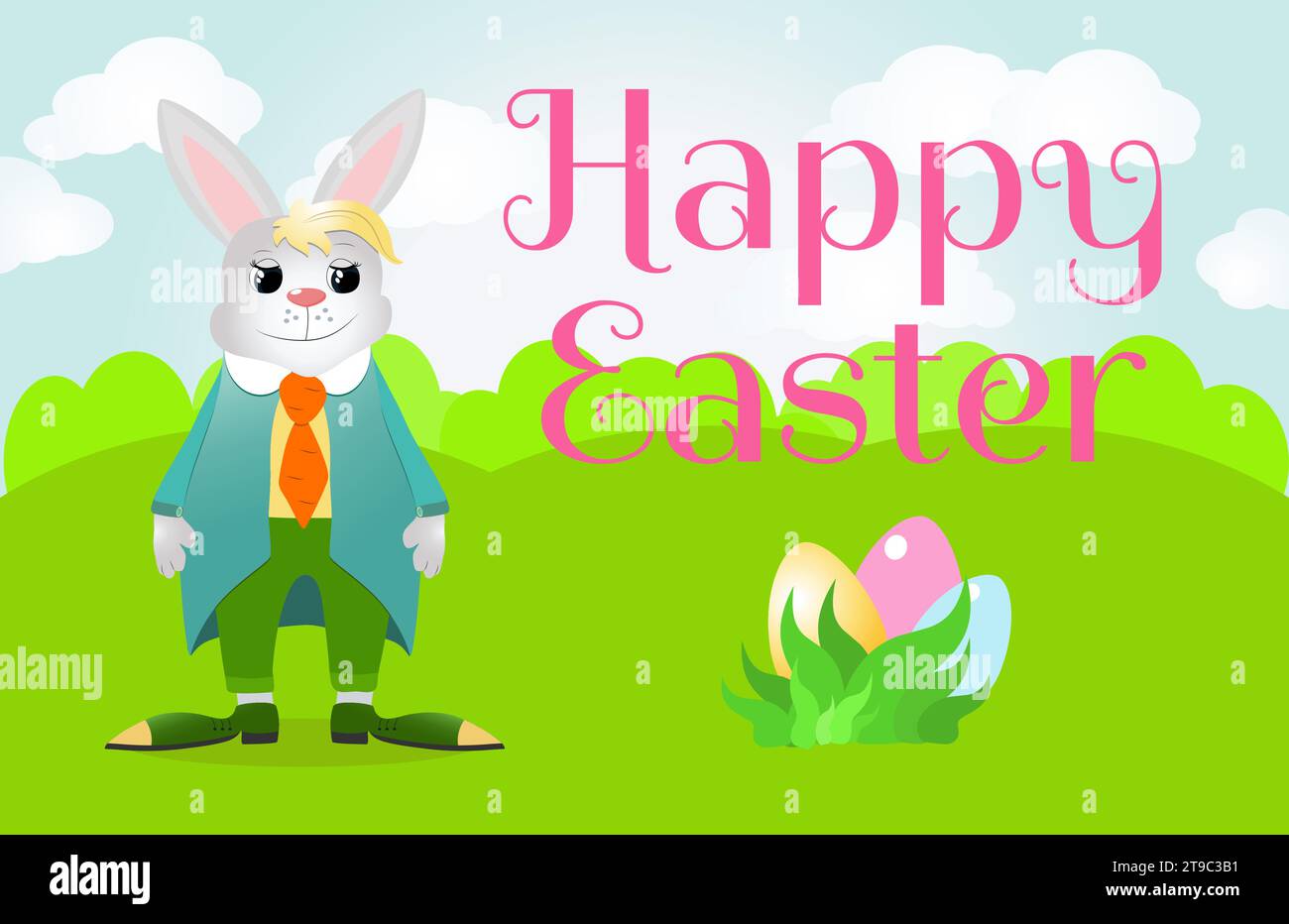 An Easter Bunny dressed in a jacket and trousers stands right on the ...