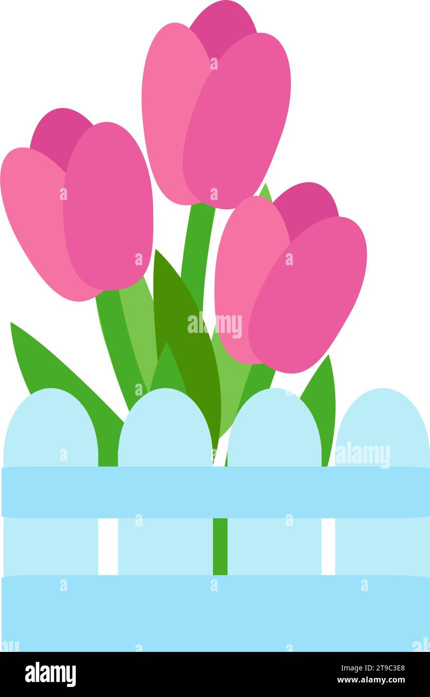 Tulips and fence background Cut Out Stock Images & Pictures - Alamy
