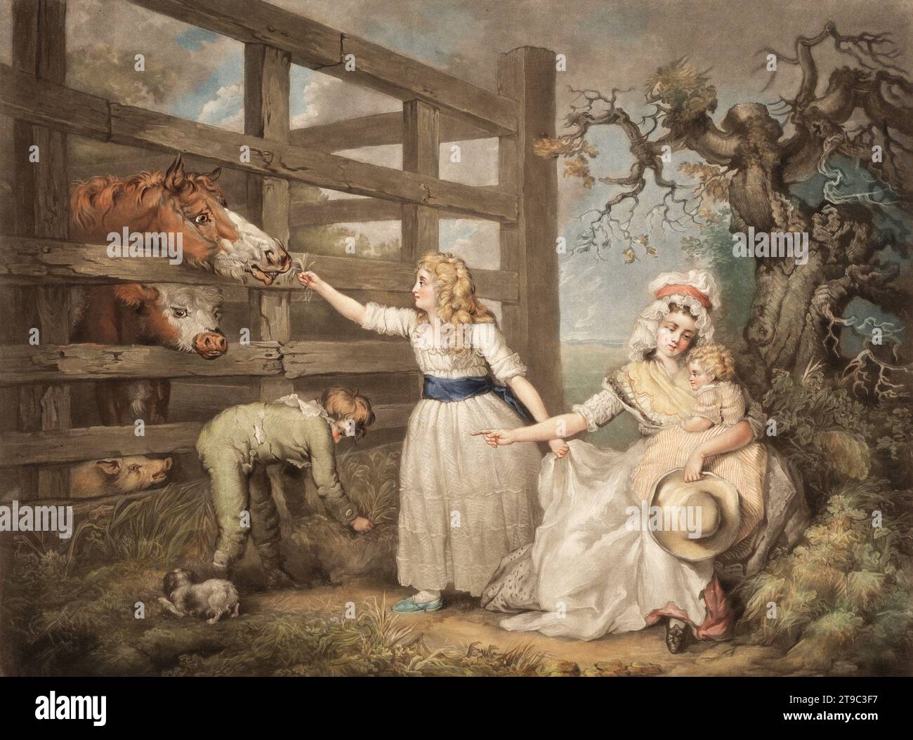 Barmherzige Kinder, füttern die Pferde im Stall, um 1793, England ...