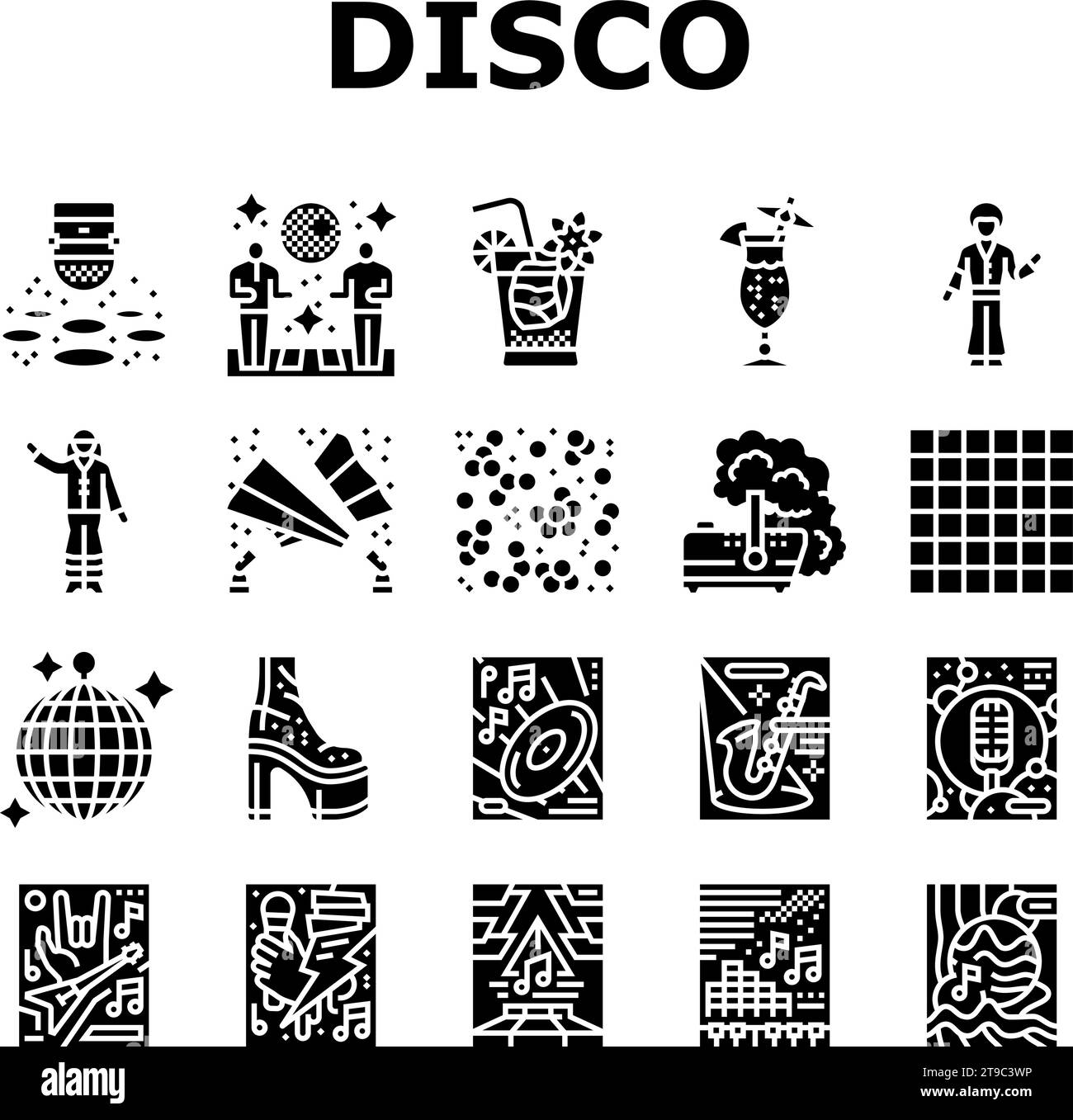 disco party music night dance icons set vector Stock Vector Image & Art ...