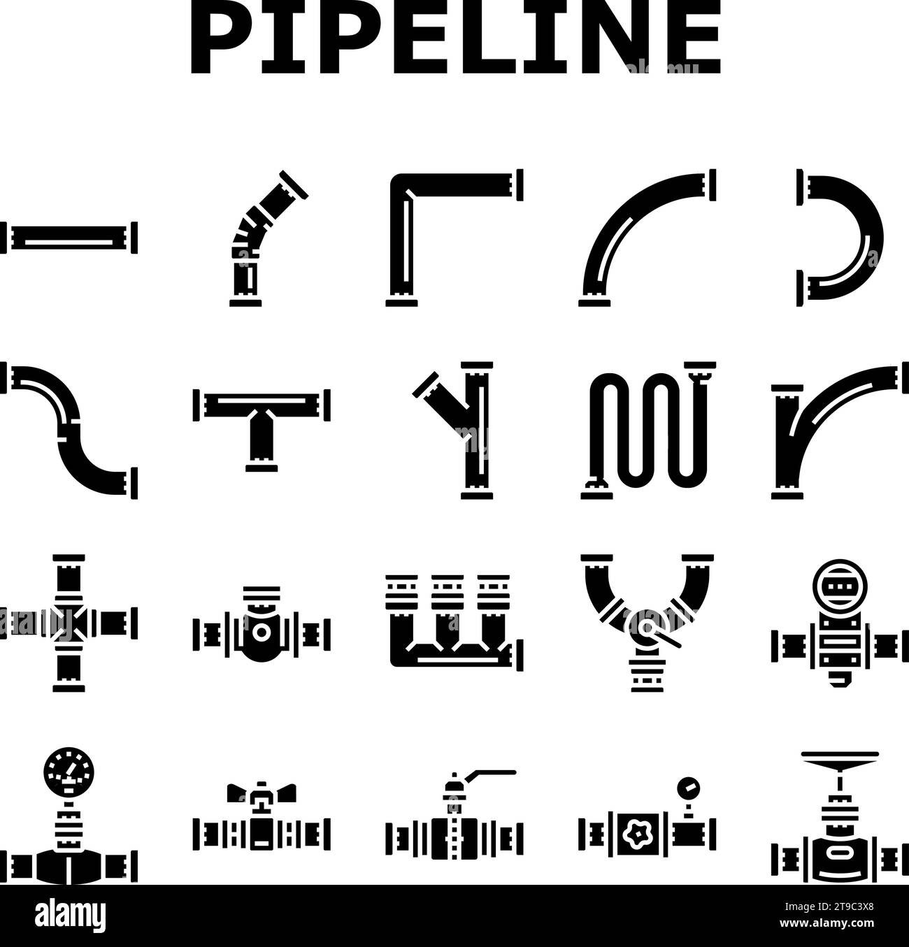 pipeline oil industry gas pipe icons set vector Stock Vector Image ...