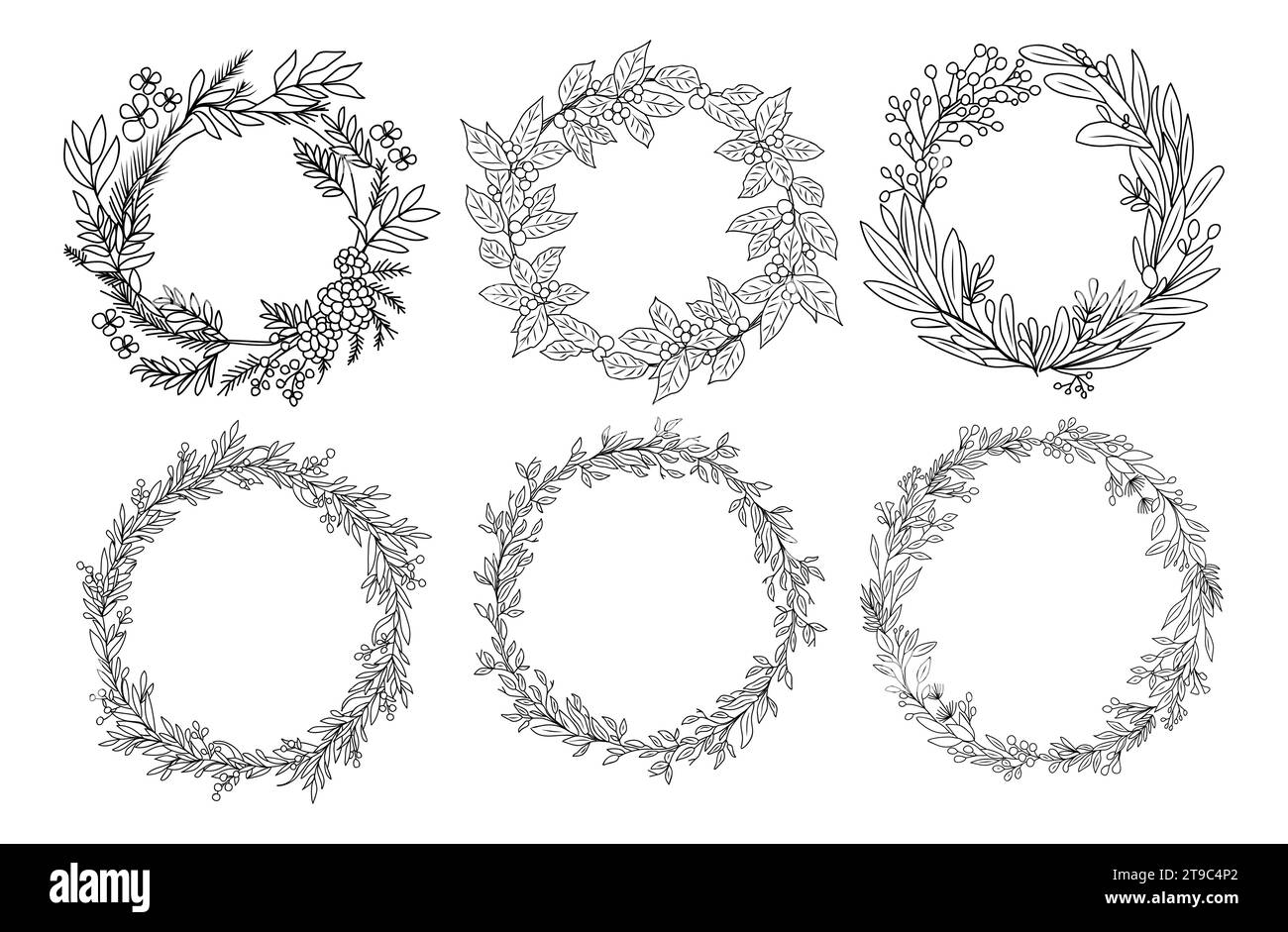 Set of hand drawn Christmas wreath vector Stock Vector Image & Art - Alamy