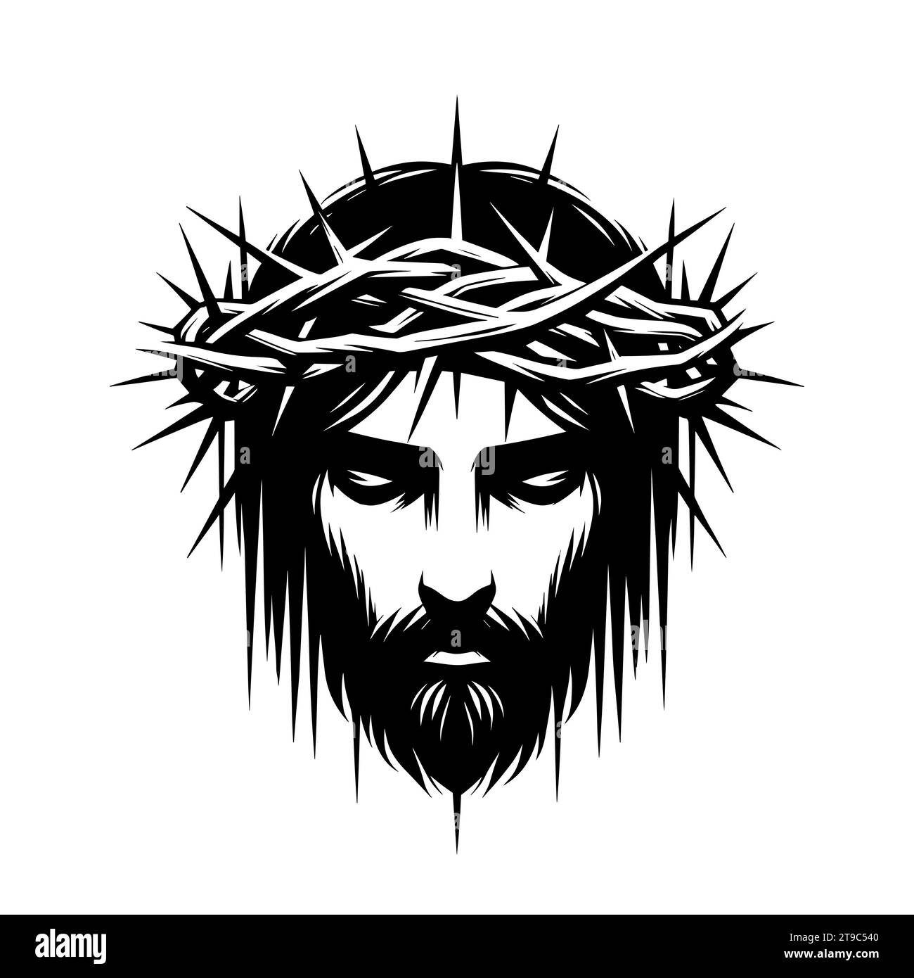 The face of Jesus Christ in a crown of thorns. Jesus with crown of thorns. Jesus in a wreath ...