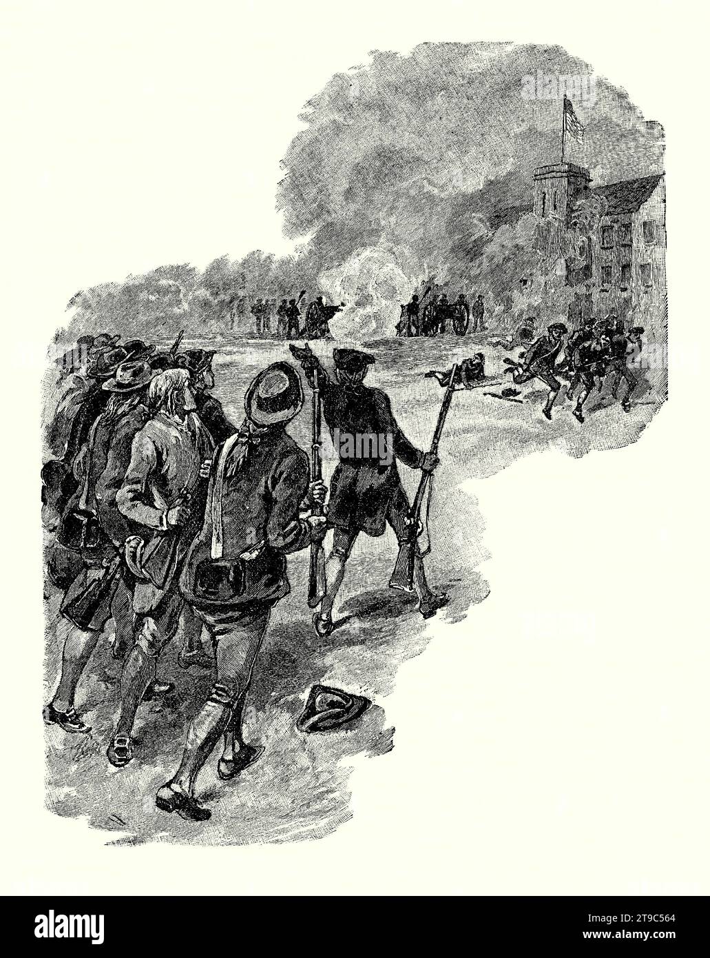 An old engraving of Shays’ Rebellion at Springfield Armory ...