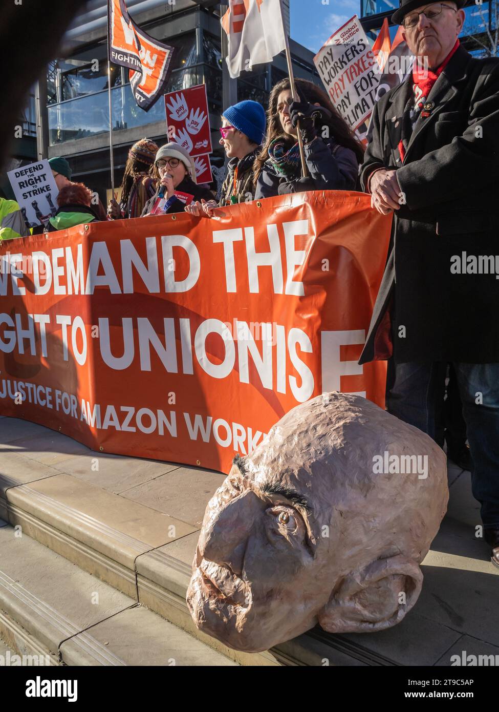 London, UK. 24 Nov 2023. Jeff Bezos Amazon Head. A protest in London ...