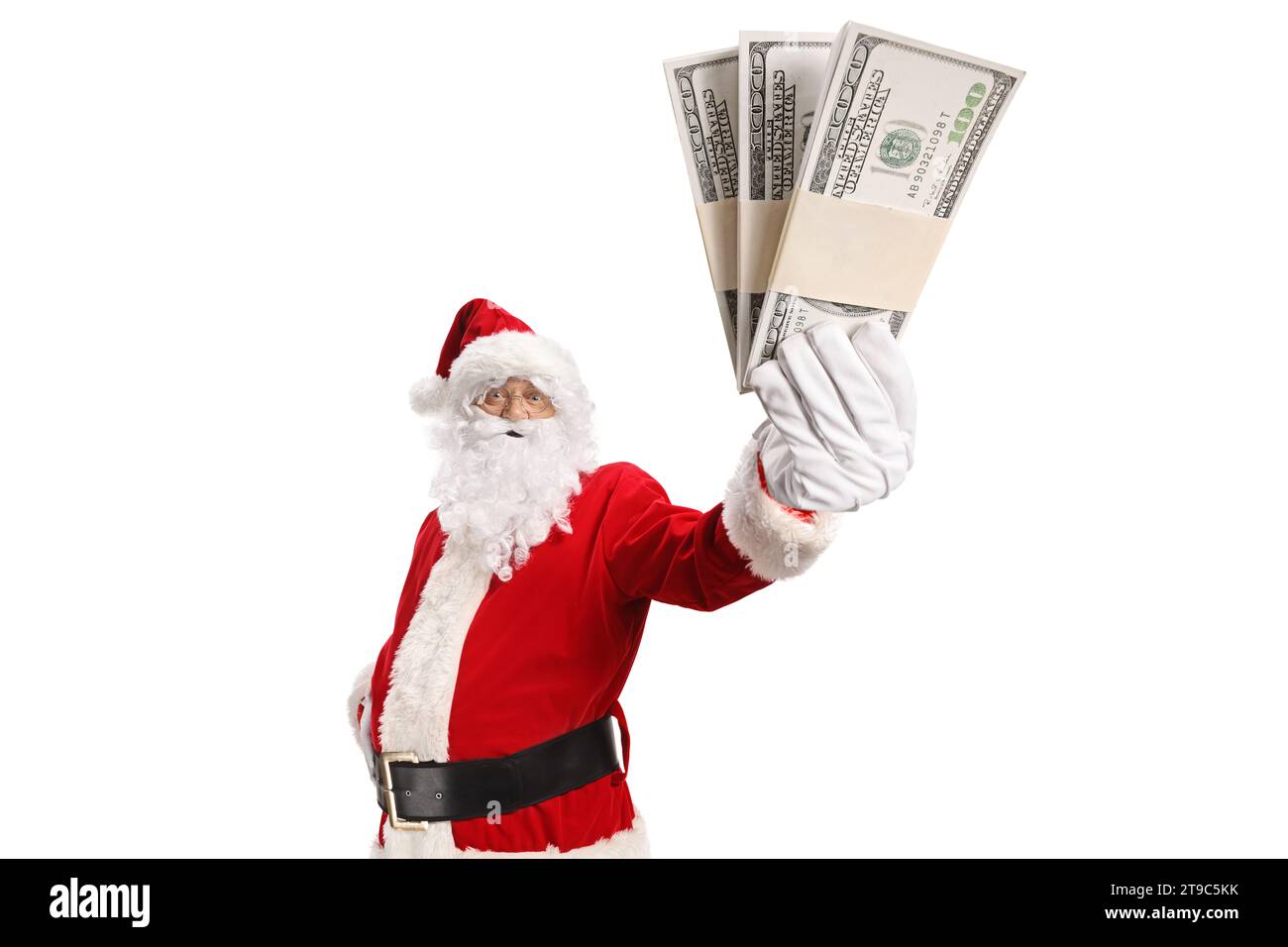 Santa claus holding stacks of money isolated on white background Stock ...