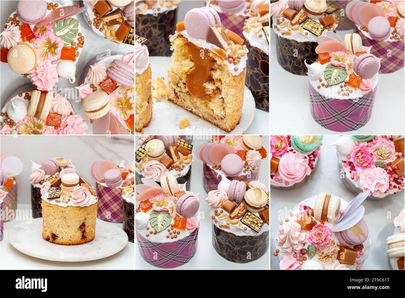 Set of beautiful traditional orthodox cakes decorated with glaze ...