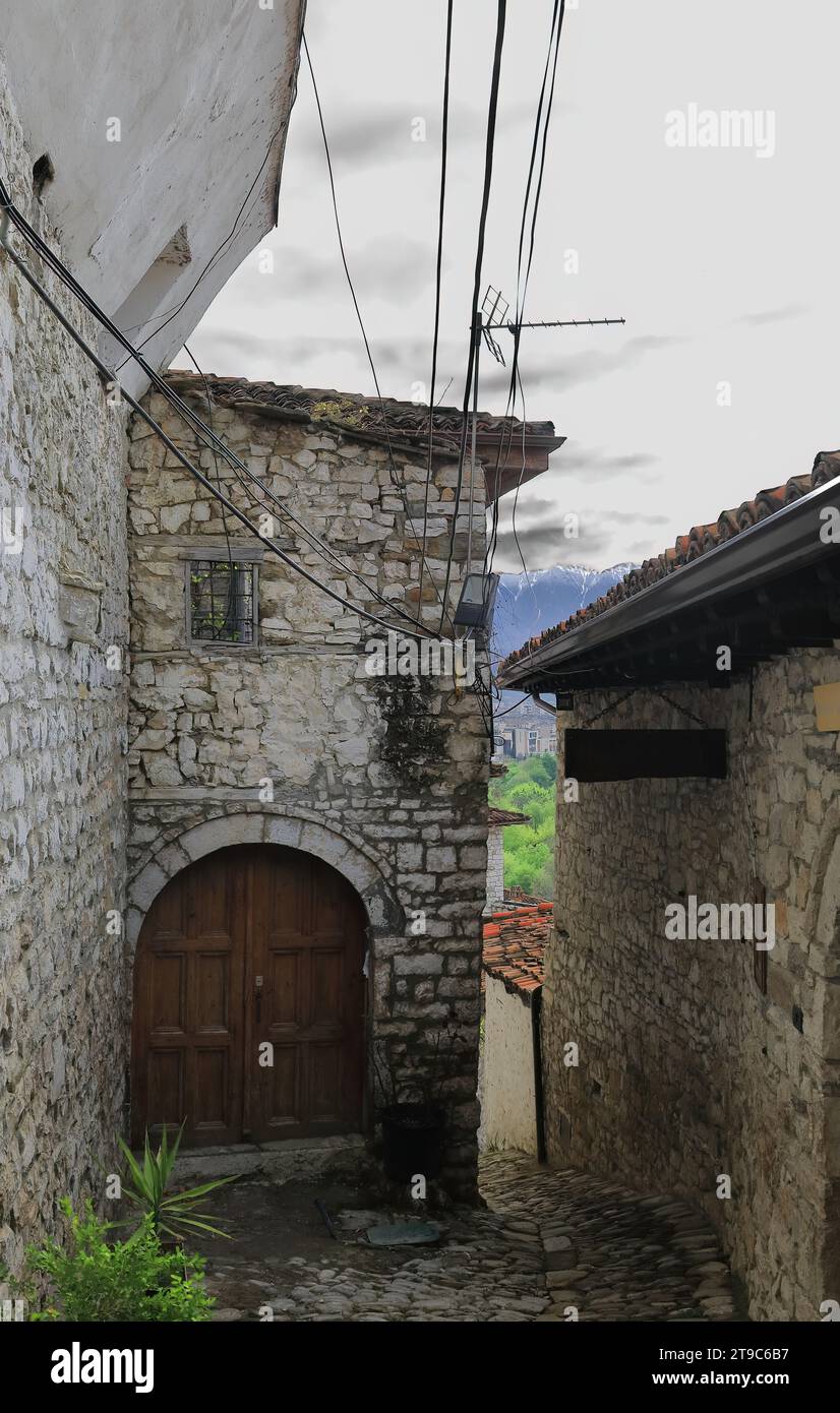 063 Narrow lane in the Mangalem historic, Ottoman-era district ...
